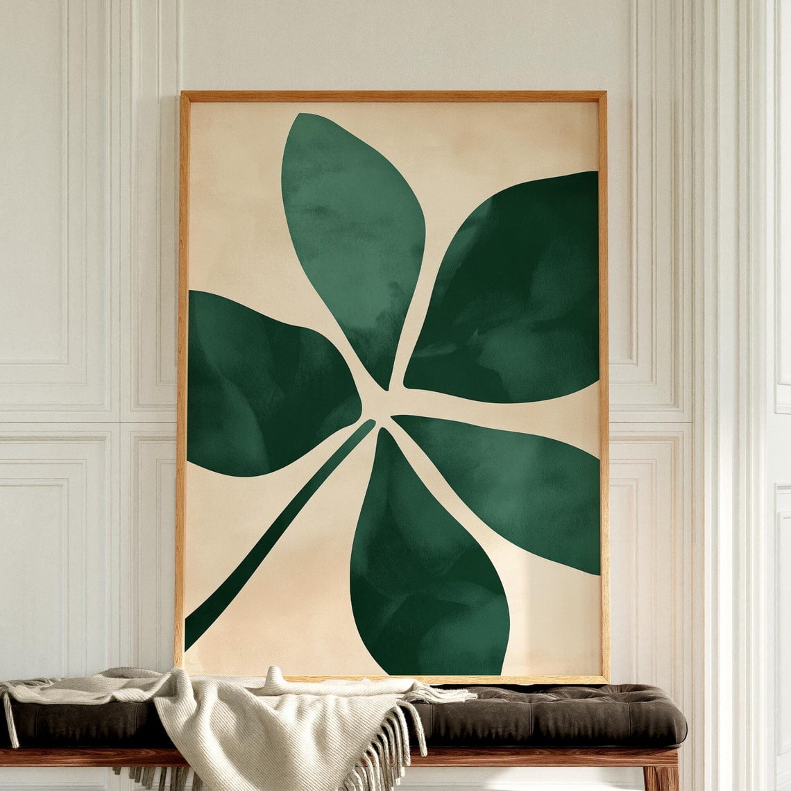Abstract Wall Art - 4 Leaf Clover , Green And Beige Mid Century Modern ...
