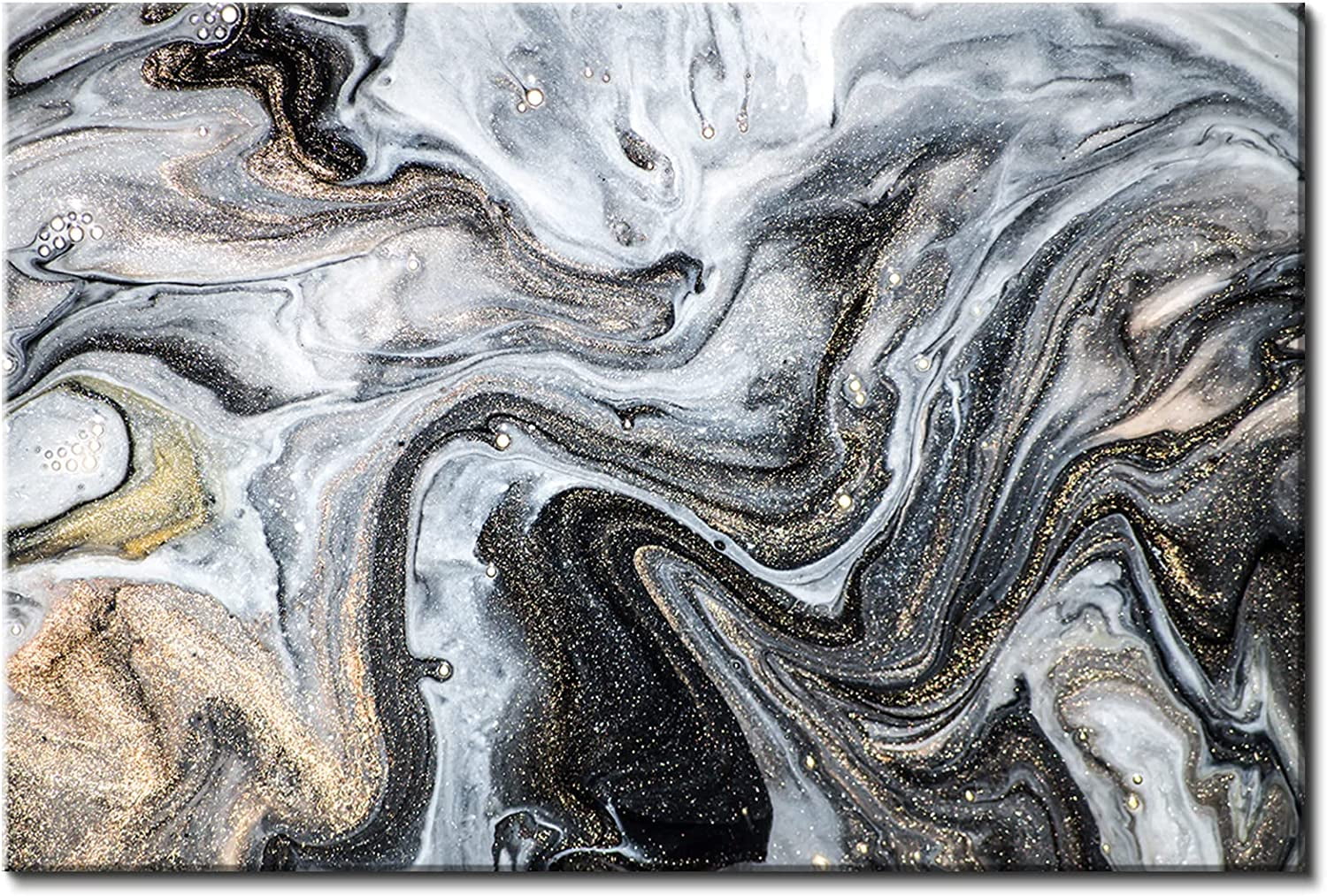 Abstract Wall Art Black and White Fluid Wall Decor Luxury Marbled Gold ...