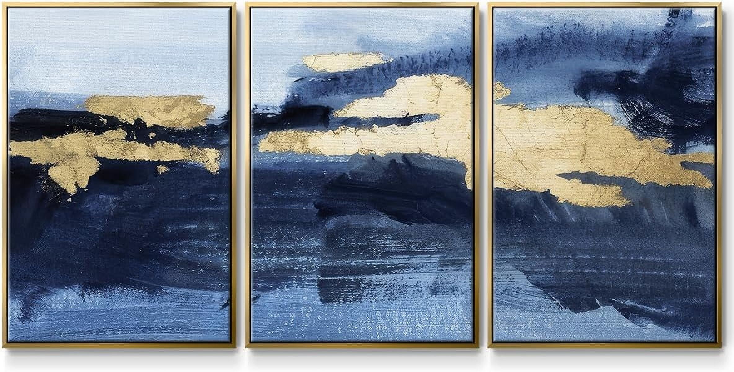 Abstract Wall Art Gilded Indigo Gold Sea Painting Modern Seascape ...