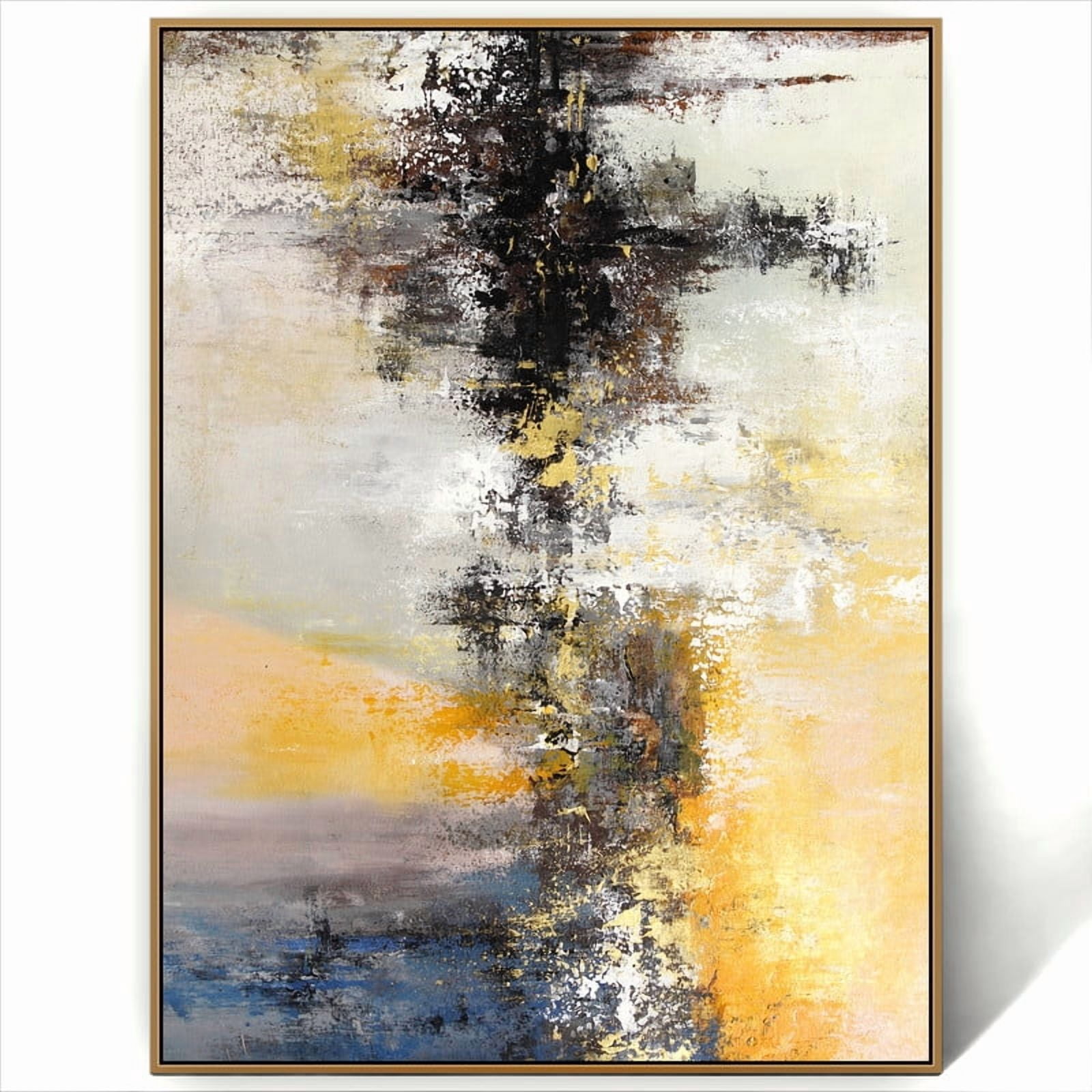 Abstract Wall Art with Gold, Charcoal, and Blue - Modern Contemporary ...