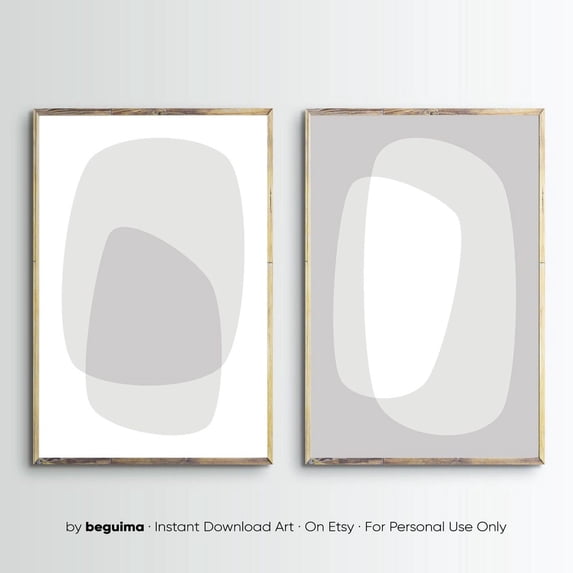 Abstract Wall Art Gray Modern Scandi Minimalist Black White Set 2 ...