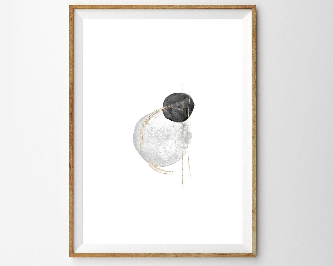 Abstract Wall Art Grey Black Gold Print Large Wall Art Watercolor ...