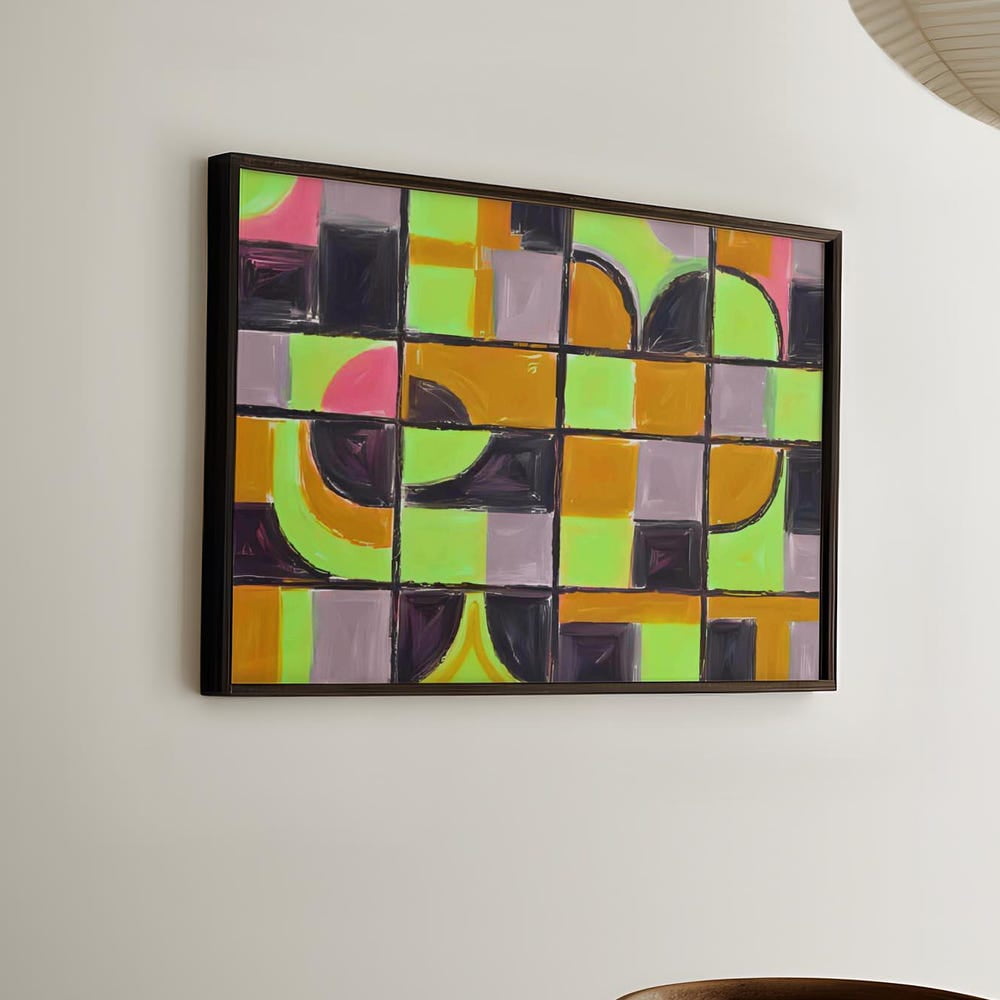 Abstract Wall Art : Neon Geometric Color Block Decor (Physical Print ...