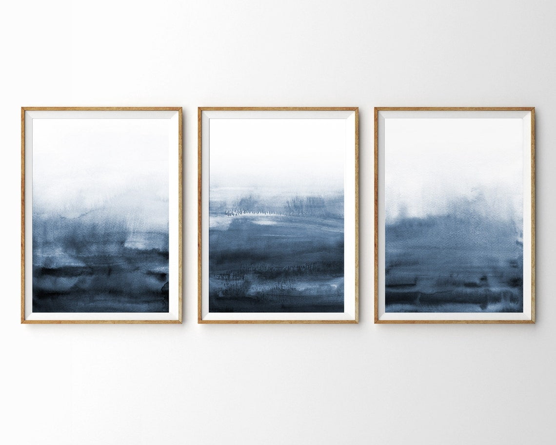 Abstract Wall Art Prints Navy Blue Indigo Blue Ocean Gallery Set 3 ...