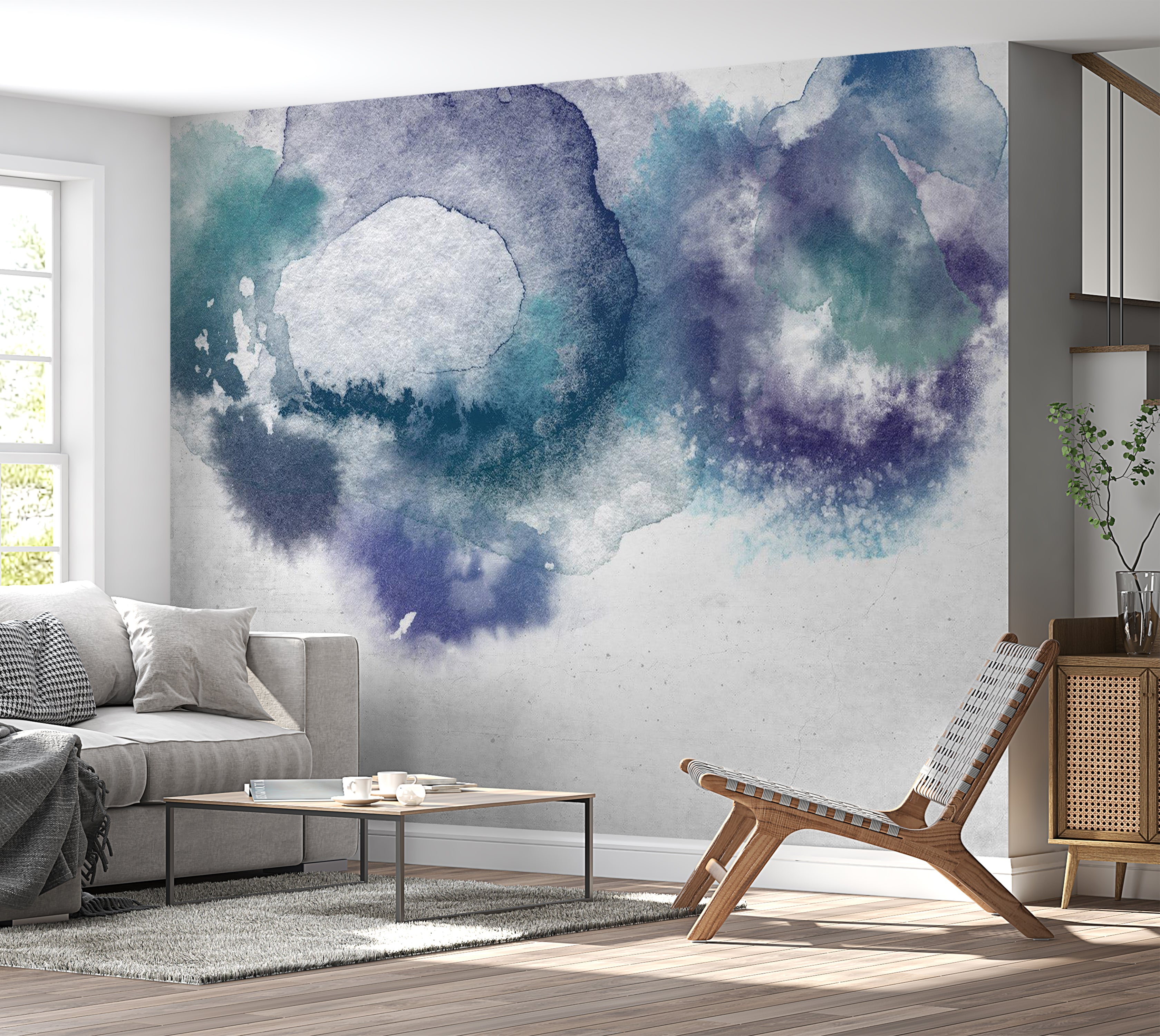 Abstract Wallpaper Wall Mural - Blue Watercolor Drops - Walmart.com