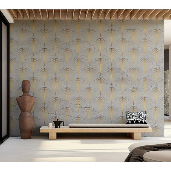 Abstract Wallpaper Wall Mural - Linear Pattern With Gold - Walmart.com