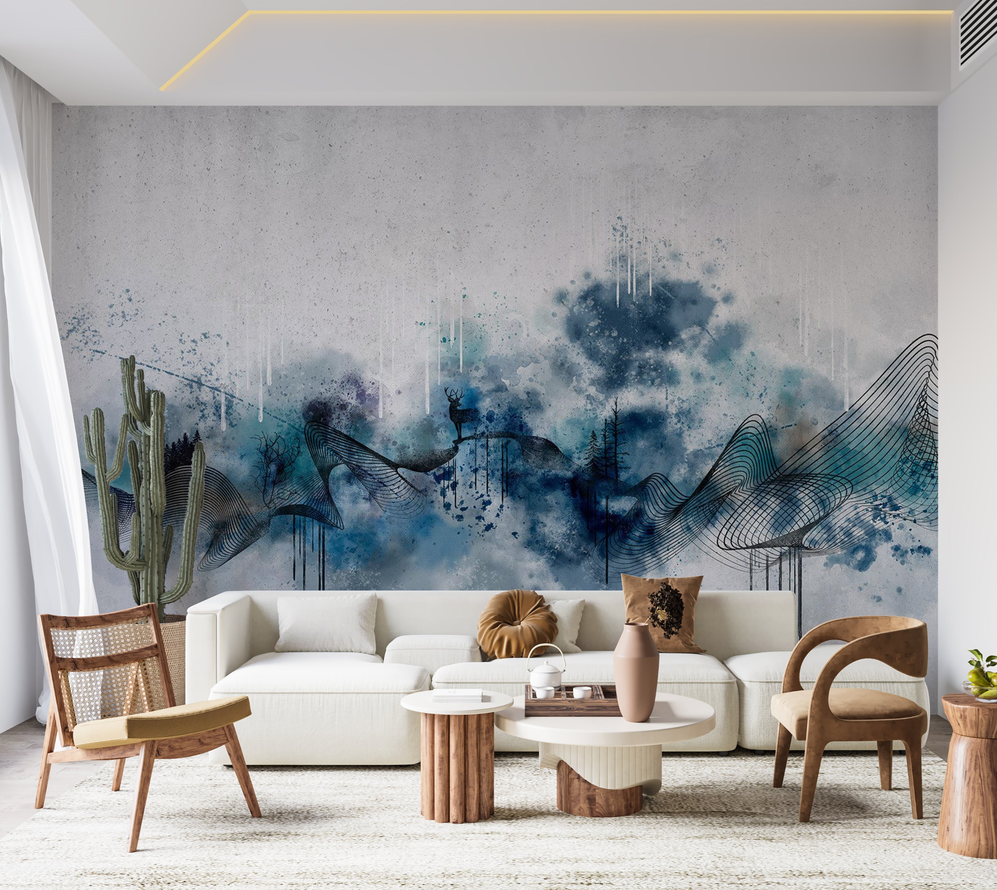 Abstract Wallpaper Wall Mural - Modern Blue Wave - Walmart.com