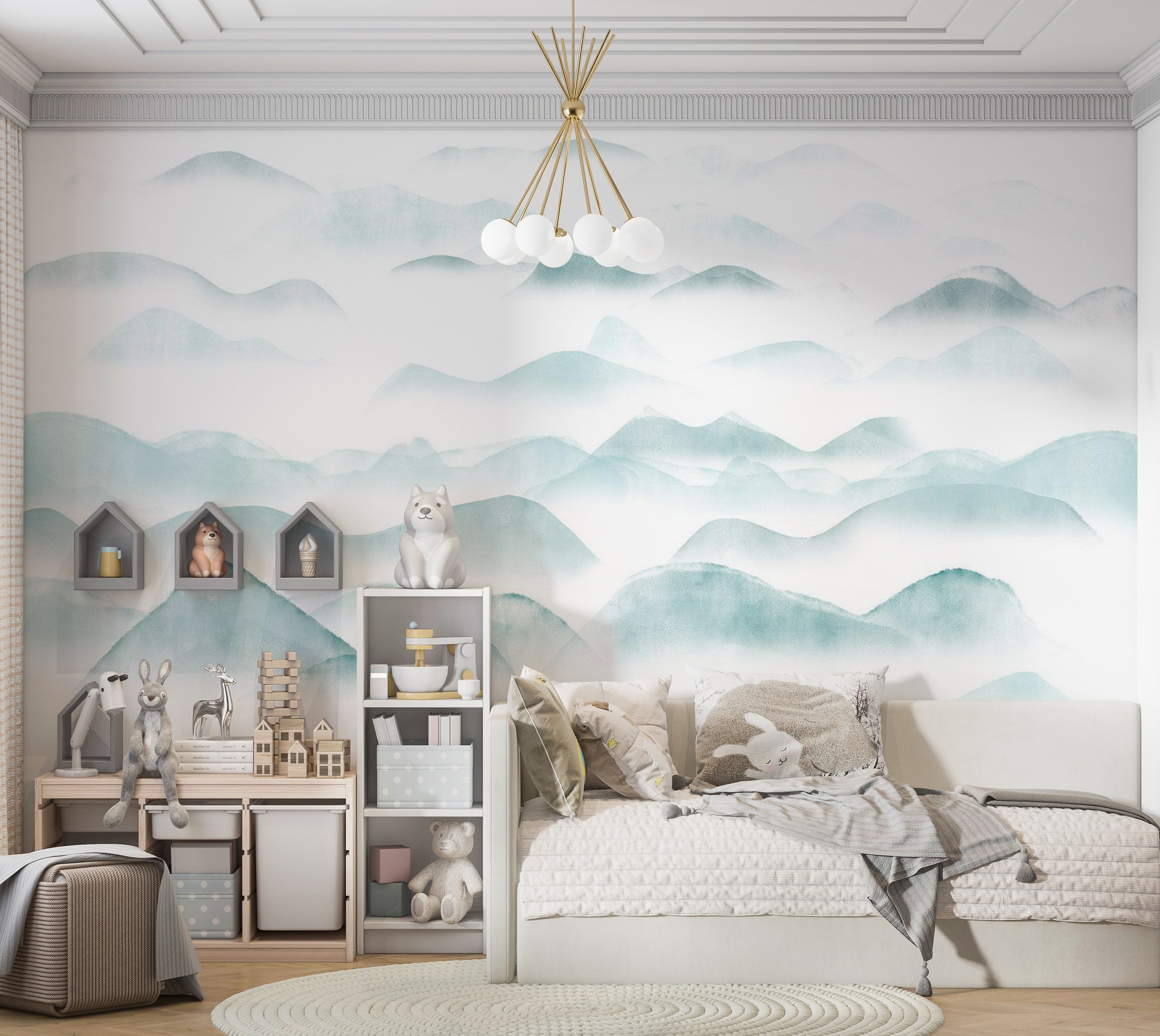 Abstract Wallpaper Wall Mural - Mountains in The Fog - Walmart.com