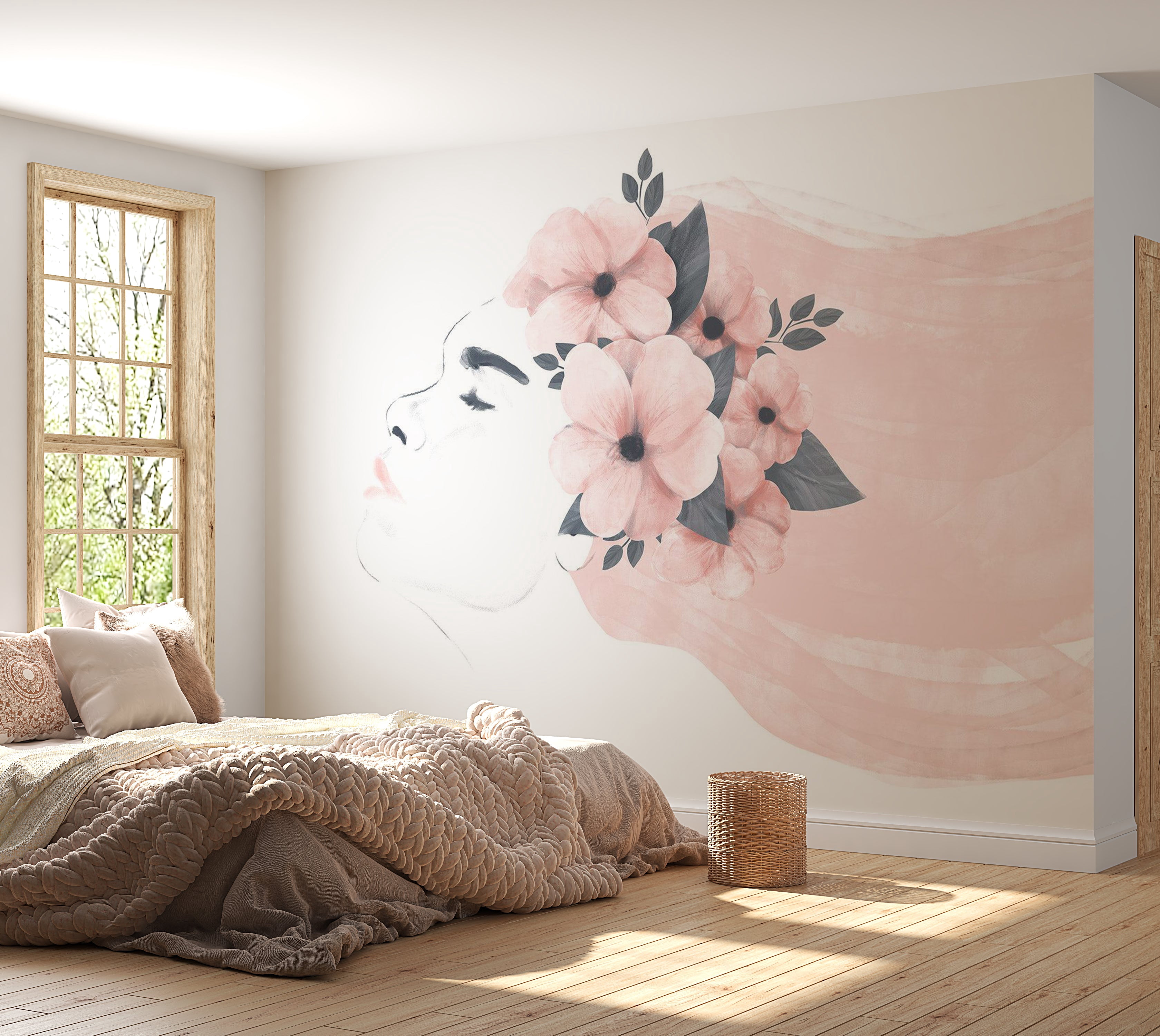 Abstract Wallpaper Wall Mural - Woman With Flowers - Walmart.com