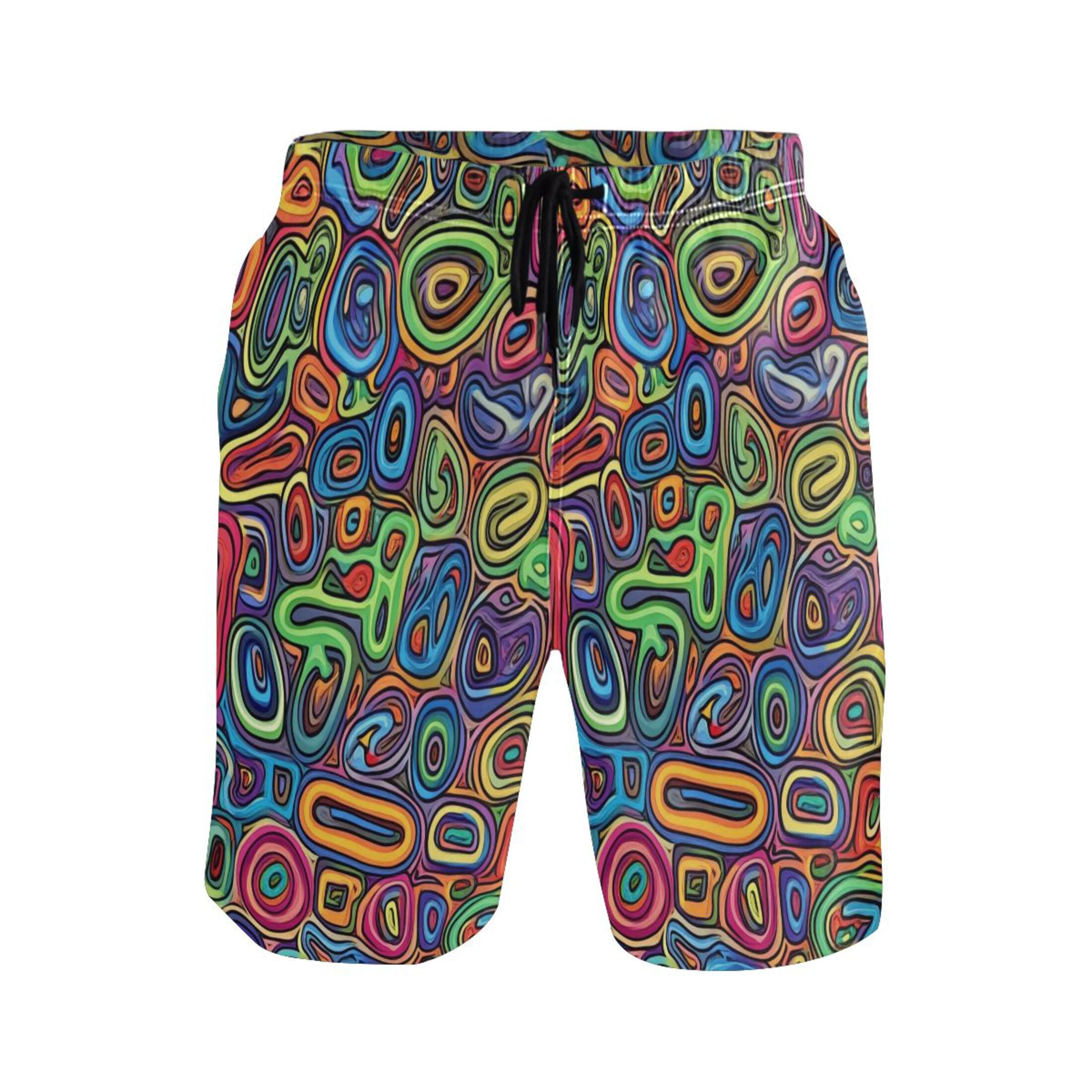 Abstract Warm Pattern Small Size Men's Lightweight Beach Shorts with ...