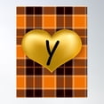 Abstract Warm Plaid-Puff Gold Heart With Initial-Y Poster Wall Art ...