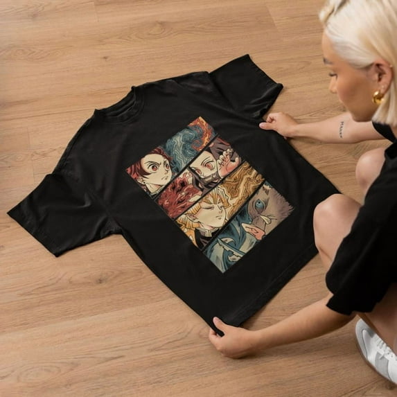 Abstract Warrior Panel Art Graphic Tee Retro Anime-Style Illustration ...