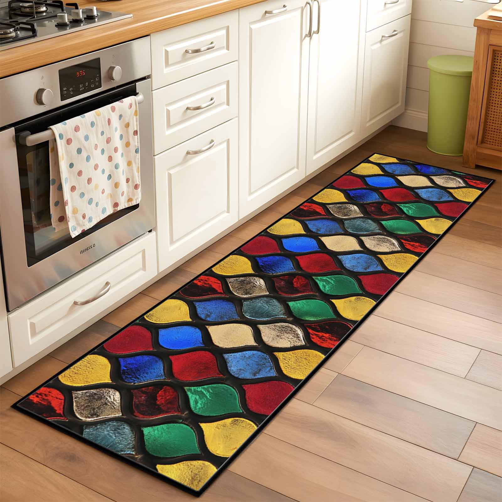 Abstract Washable Area Rug 2x6 111 Stained Glass Moroccan Texture Low ...