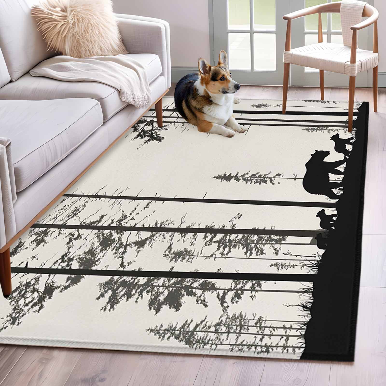 Abstract Washable Area Rug 4x6 Animal Bear Family Forest Trees ...