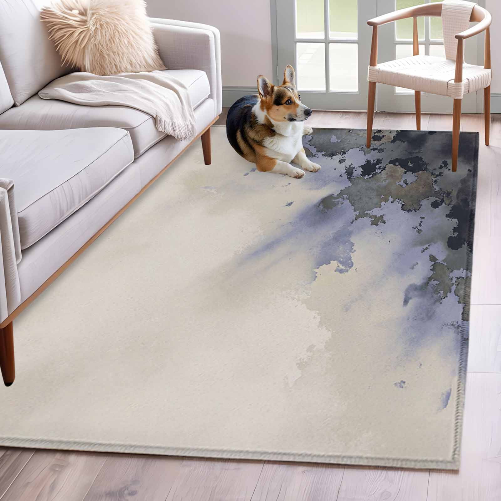Abstract Washable Area Rug 4x6 Ink Painting Mottled Gradient Purple ...