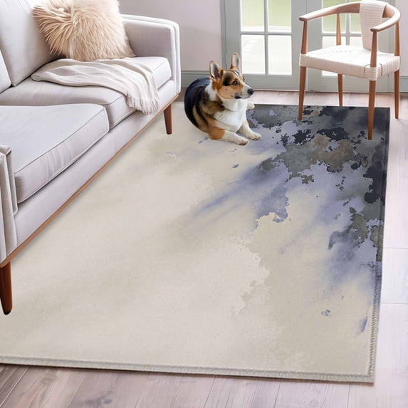 Abstract Washable Area Rug 4x6 Ink Painting Mottled Gradient Purple ...