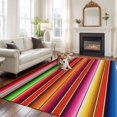 Abstract Washable Area Rug 5x8 Colorful Mexican Stripe Pattern Orange ...