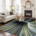 Abstract Washable Area Rug 6x9 Lemon Yellow White Linear Warp Optical ...
