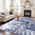 Abstract Washable Area Rug 6x9 White and Navy Blue Global Landmarks ...