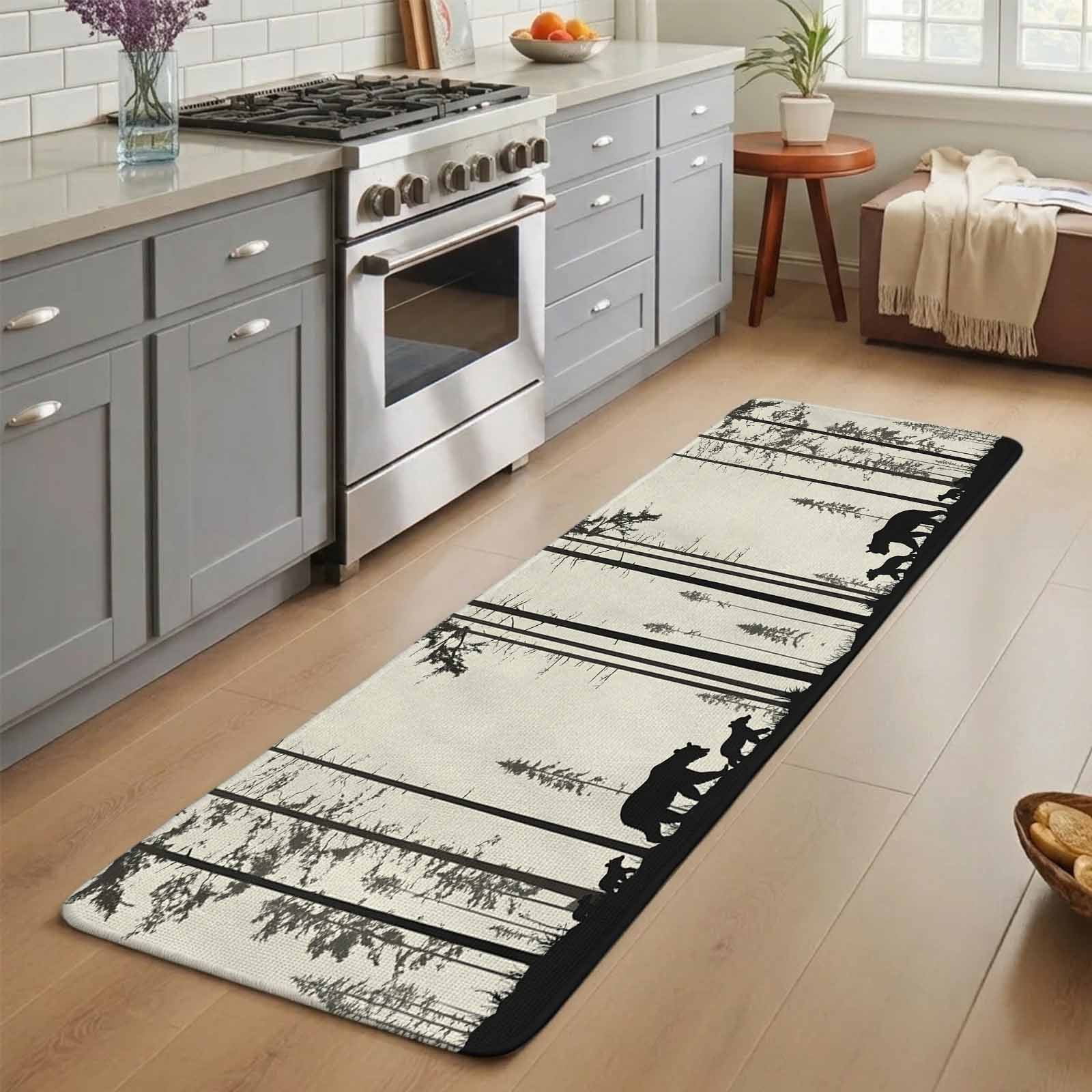 Abstract Washable Runner Rug 3X5 ft Animal Bear Family Forest Trees ...