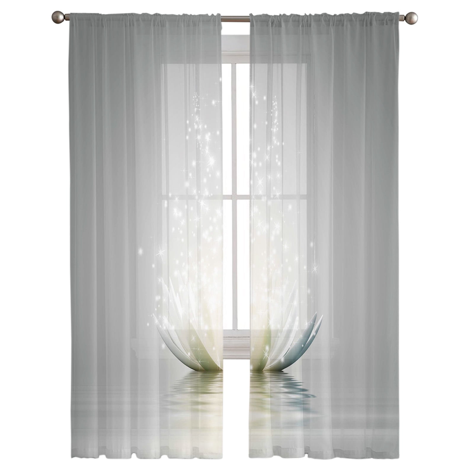 Abstract Water Lotus Sheer Curtain for Living Room Bedroom Voile Drape ...