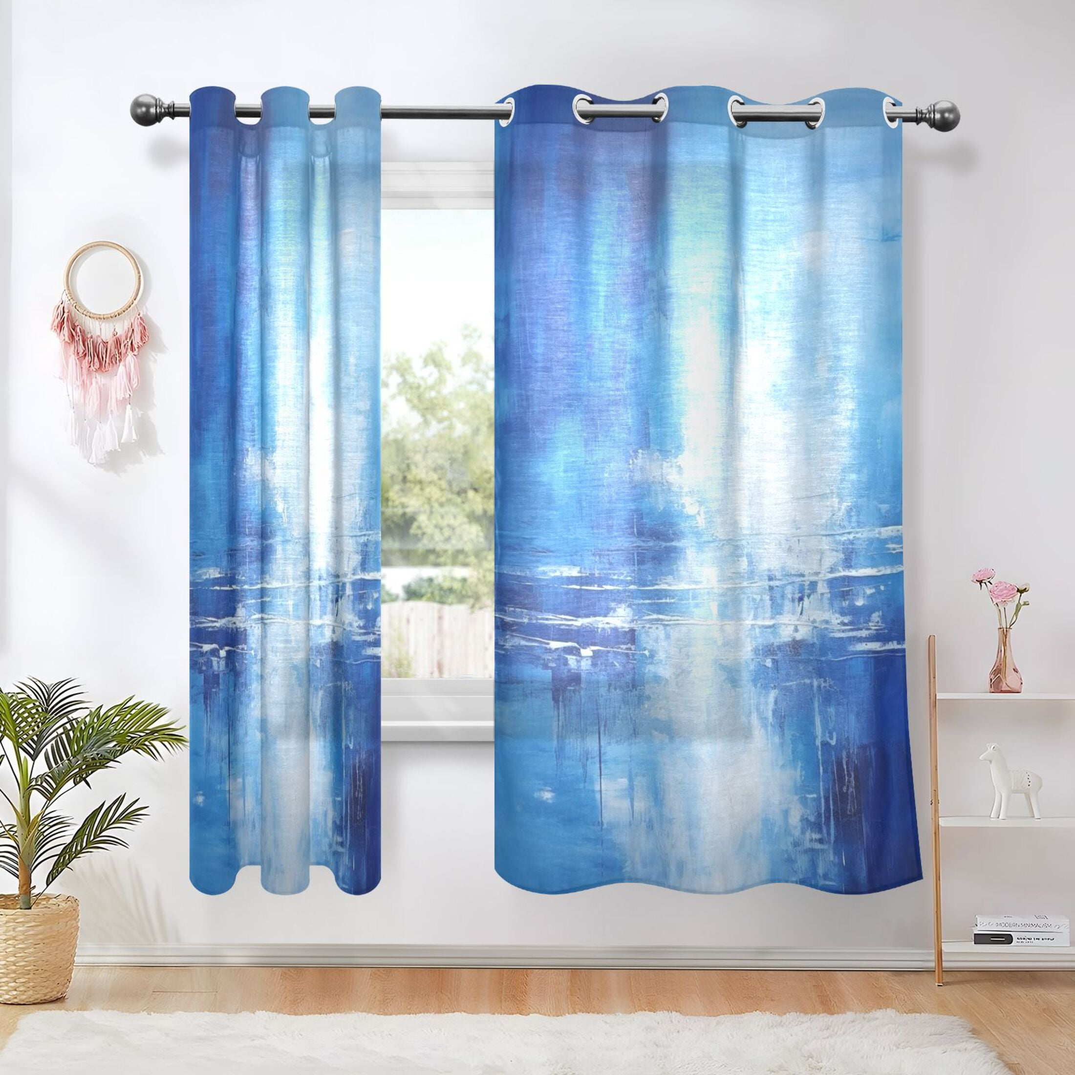 Abstract Water Painting Sheer Curtains 2 Panels Set Grommet Drapes for ...