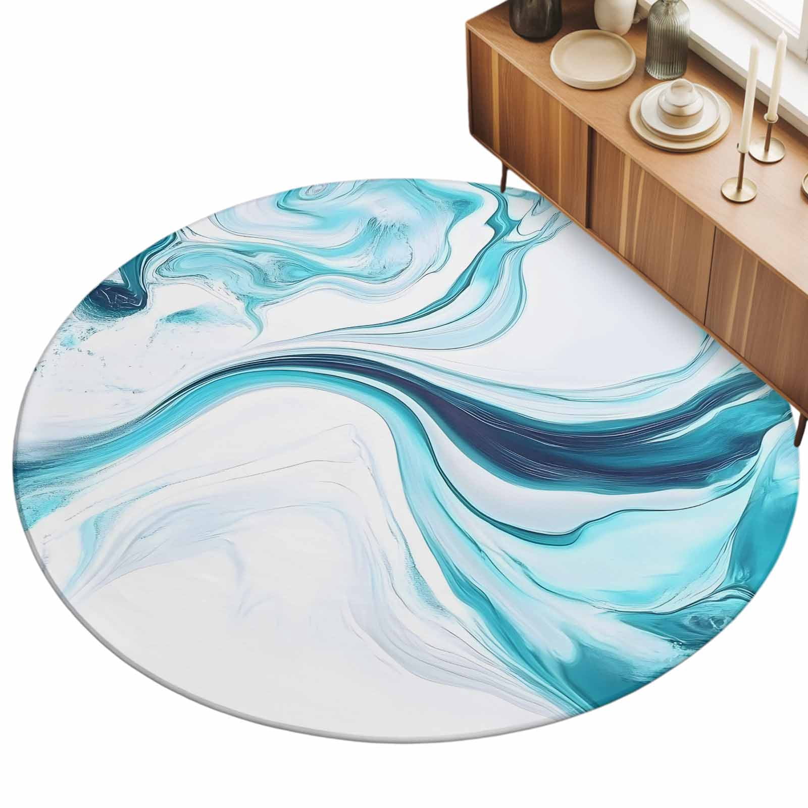 Abstract Water Ripple Area Rugs 3.3' (Round) Blue Gradient Floor Rug ...