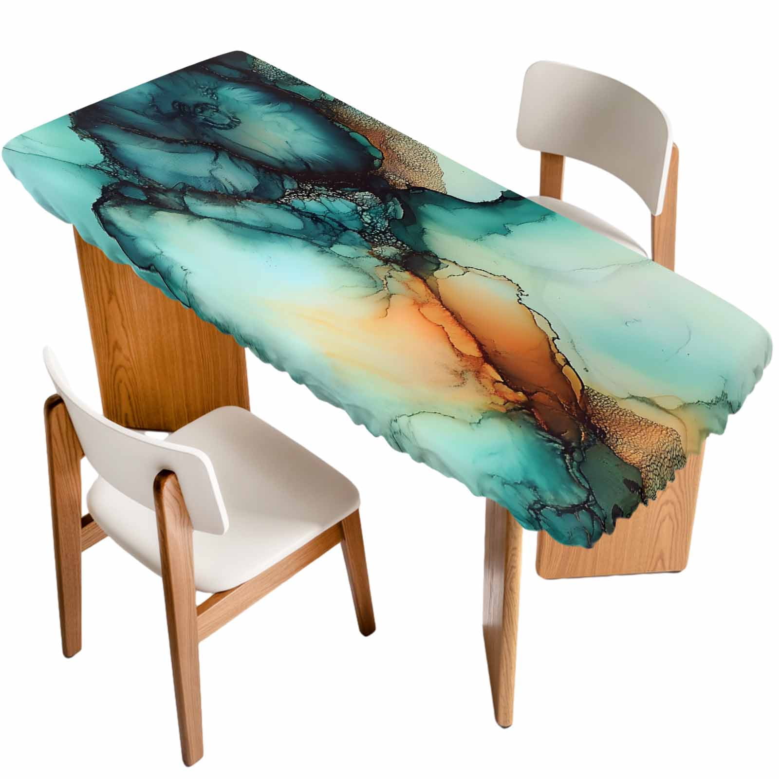 Abstract Water Ripple Art Fitted Rectangle Tablecloth 32" x 96" Teal ...