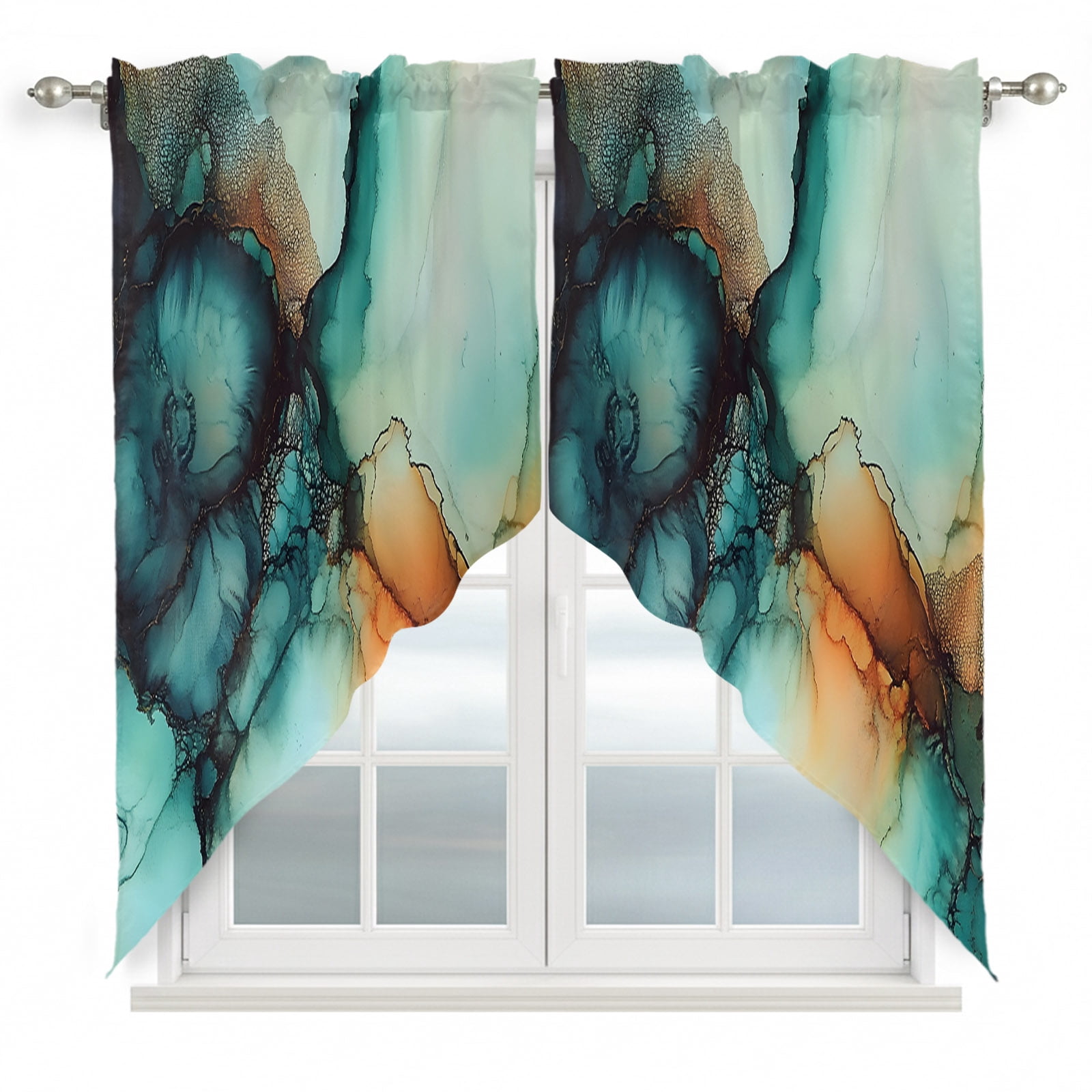 Abstract Water Ripple Art Swag Curtain Valance for Window 2 Panels Teal ...
