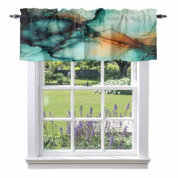 Abstract Water Ripple Art Valances for Windows, Teal Green Orange ...