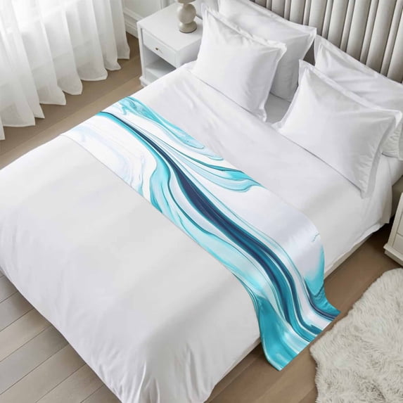 Abstract Water Ripple Bed Runner Scarf, Blue Gradient Modern Ocean Full ...