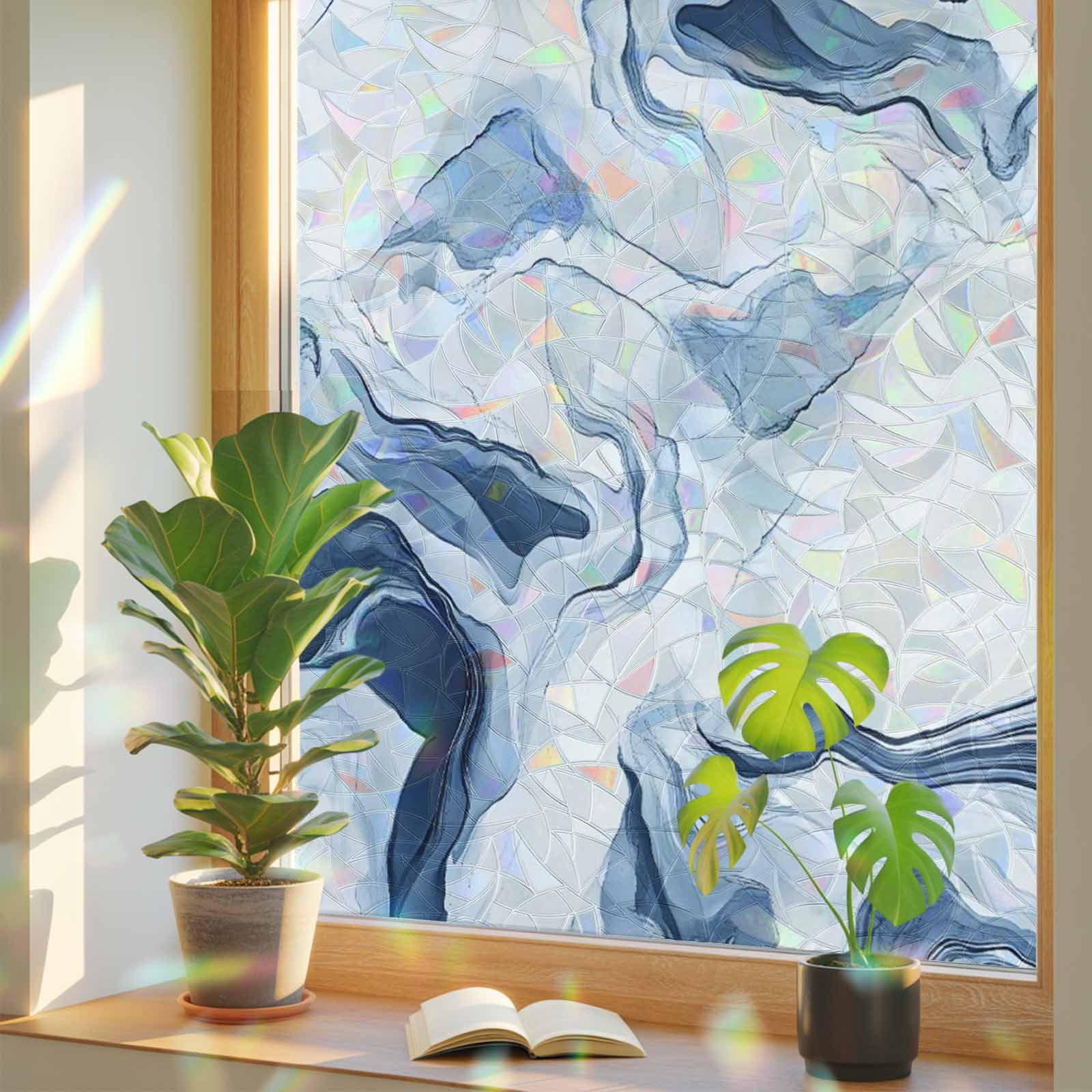 Abstract Water Ripple Blue Window Privacy Film, Rainbow Film Decorative ...
