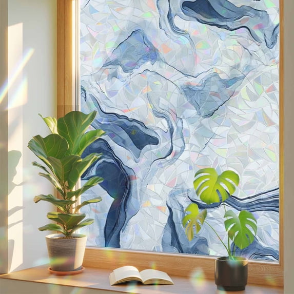 Abstract Water Ripple Blue Window Privacy Film, Rainbow Film Decorative ...