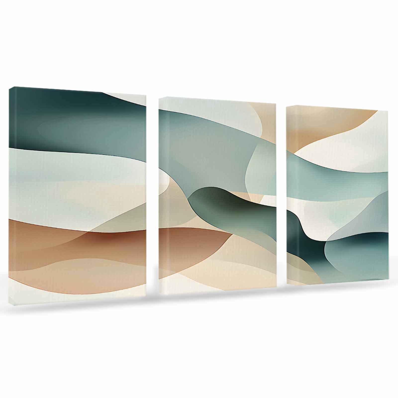 Abstract Water Ripple Canvas Wall Art 3 Panels, Blue Brown Stitching ...