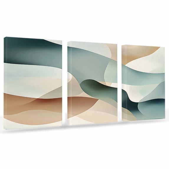 Abstract Water Ripple Canvas Wall Art 3 Panels, Blue Brown Stitching ...