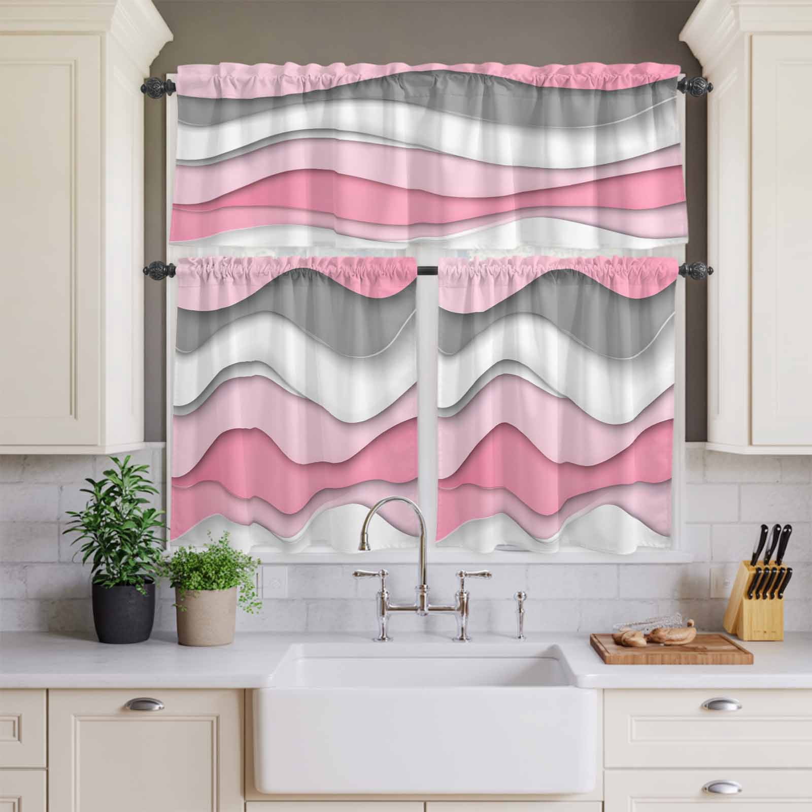 Abstract Water Ripple Ombre Art Curtain Tier and Valance Set 3 Piece ...