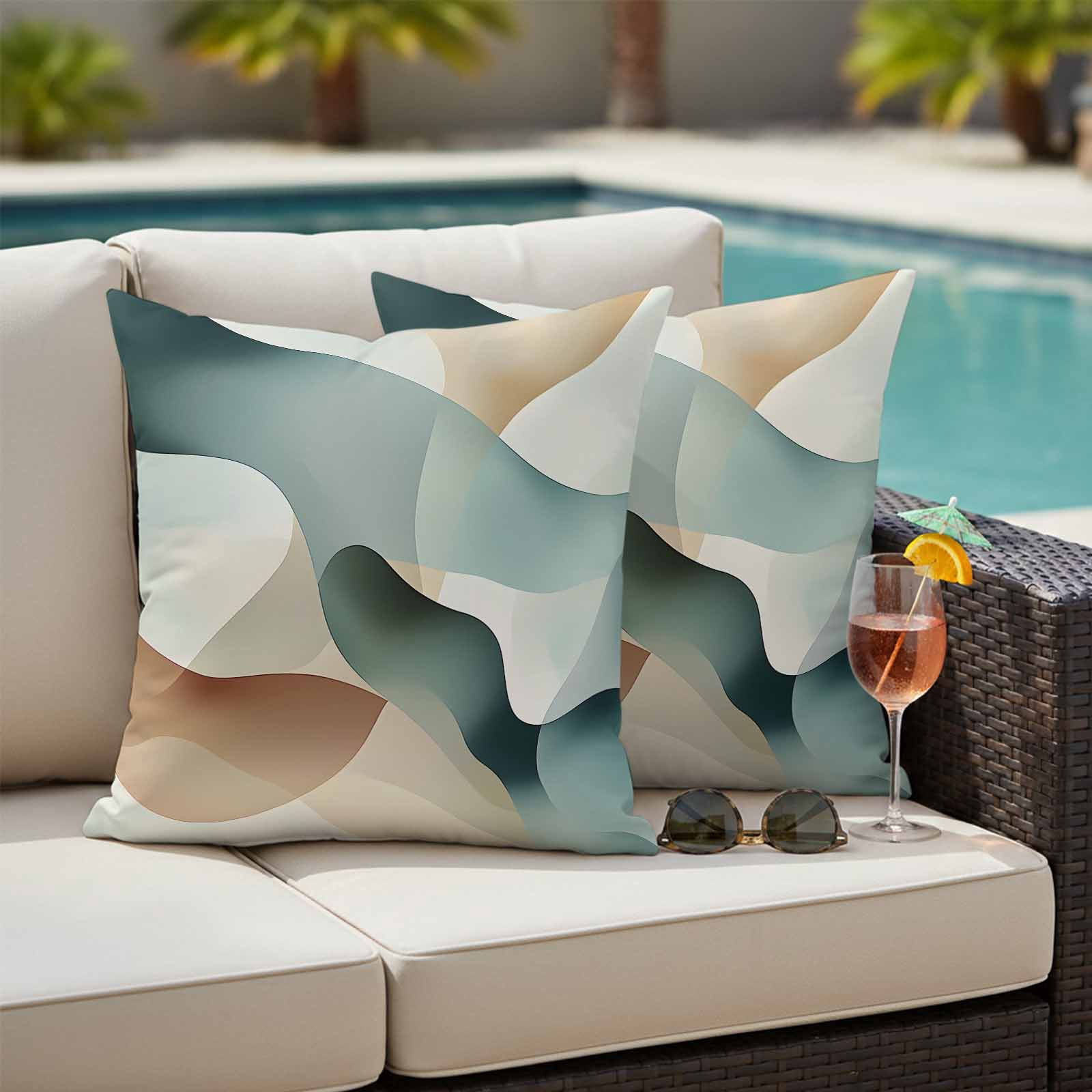 Abstract Water Ripple Outdoor Throw Pillow Covers Set of 2, Blue Brown ...