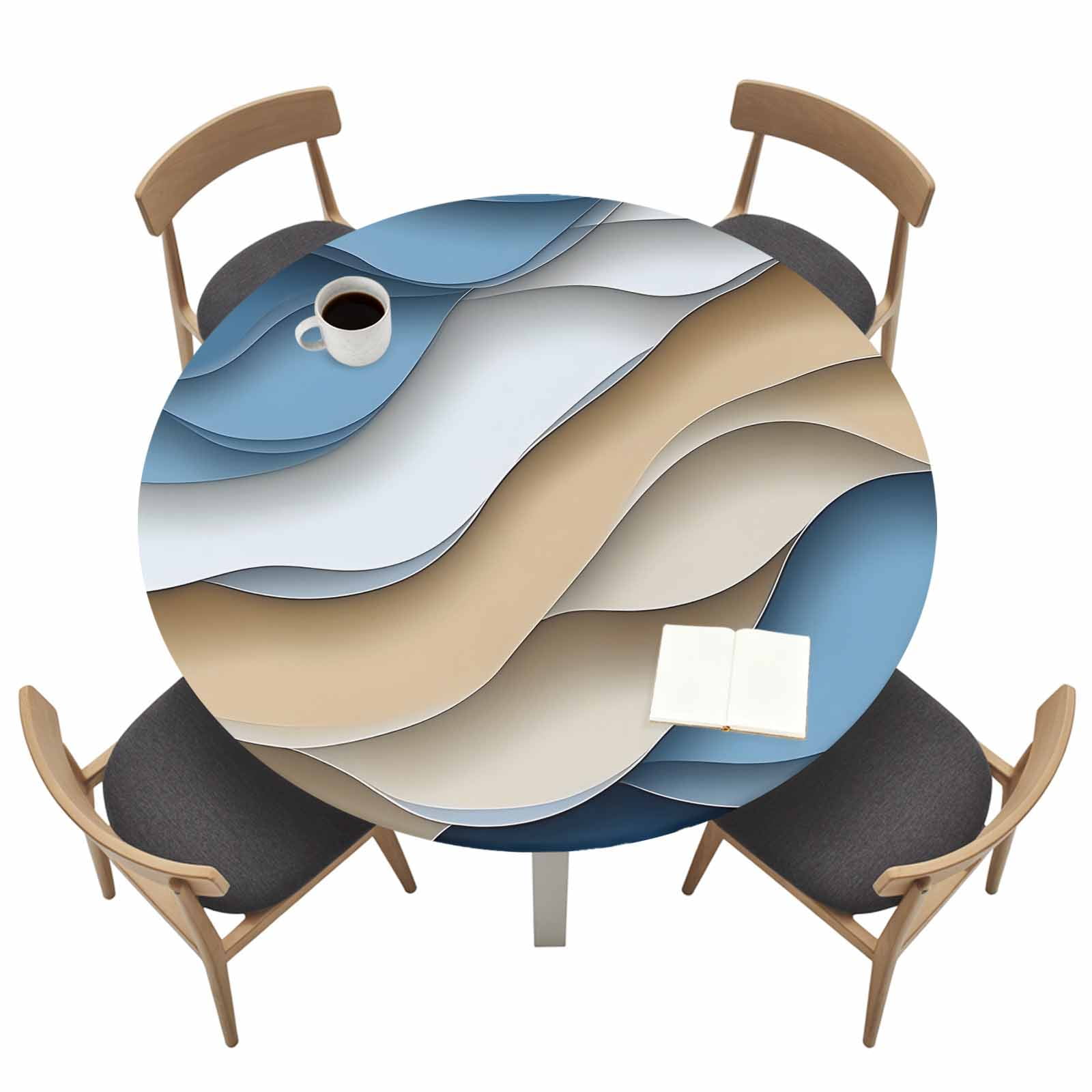 Abstract Water Ripple Round Fitted Tablecloth with Elastic Edge Brown ...