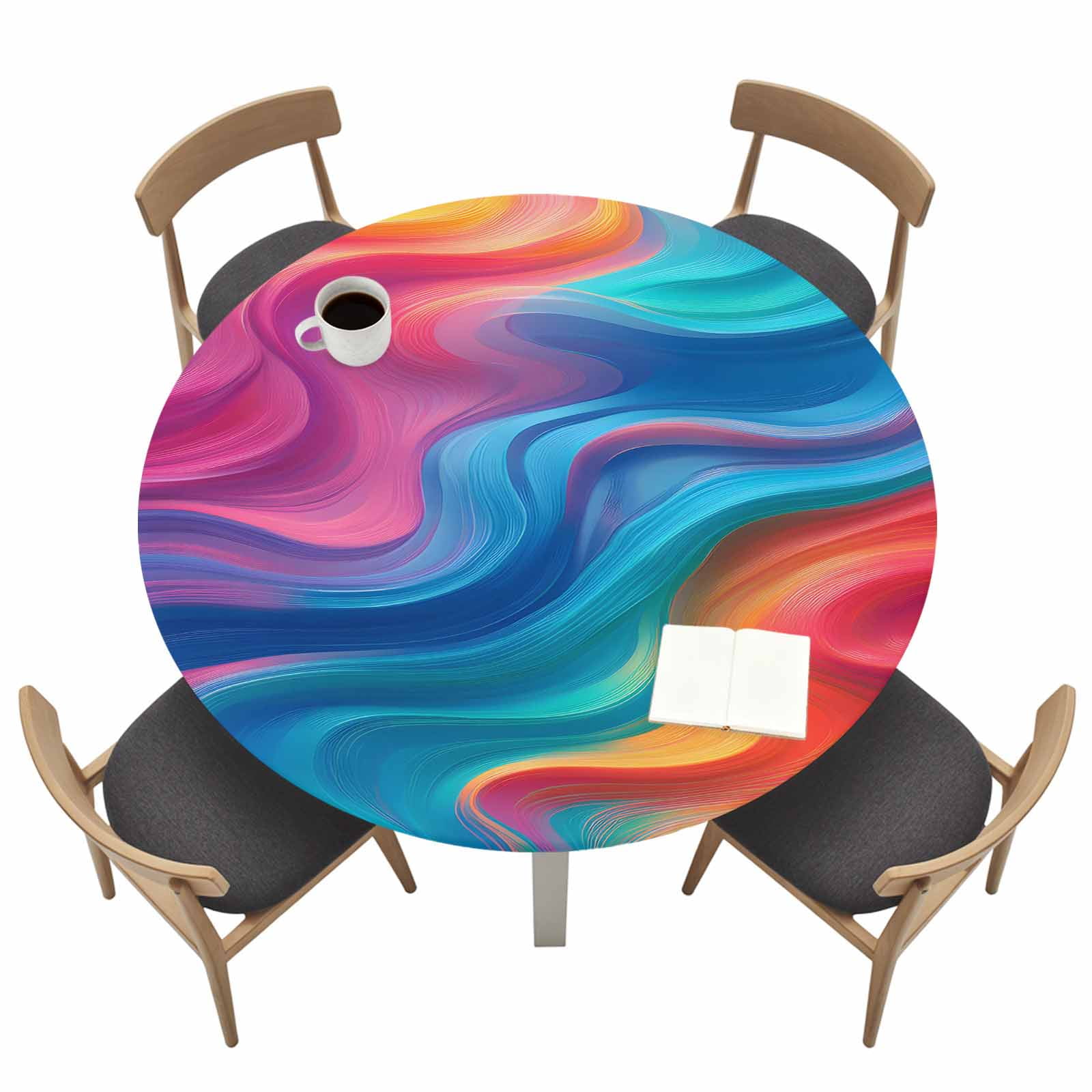 Abstract Water Ripple Round Fitted Tablecloth with Elastic Edge ...