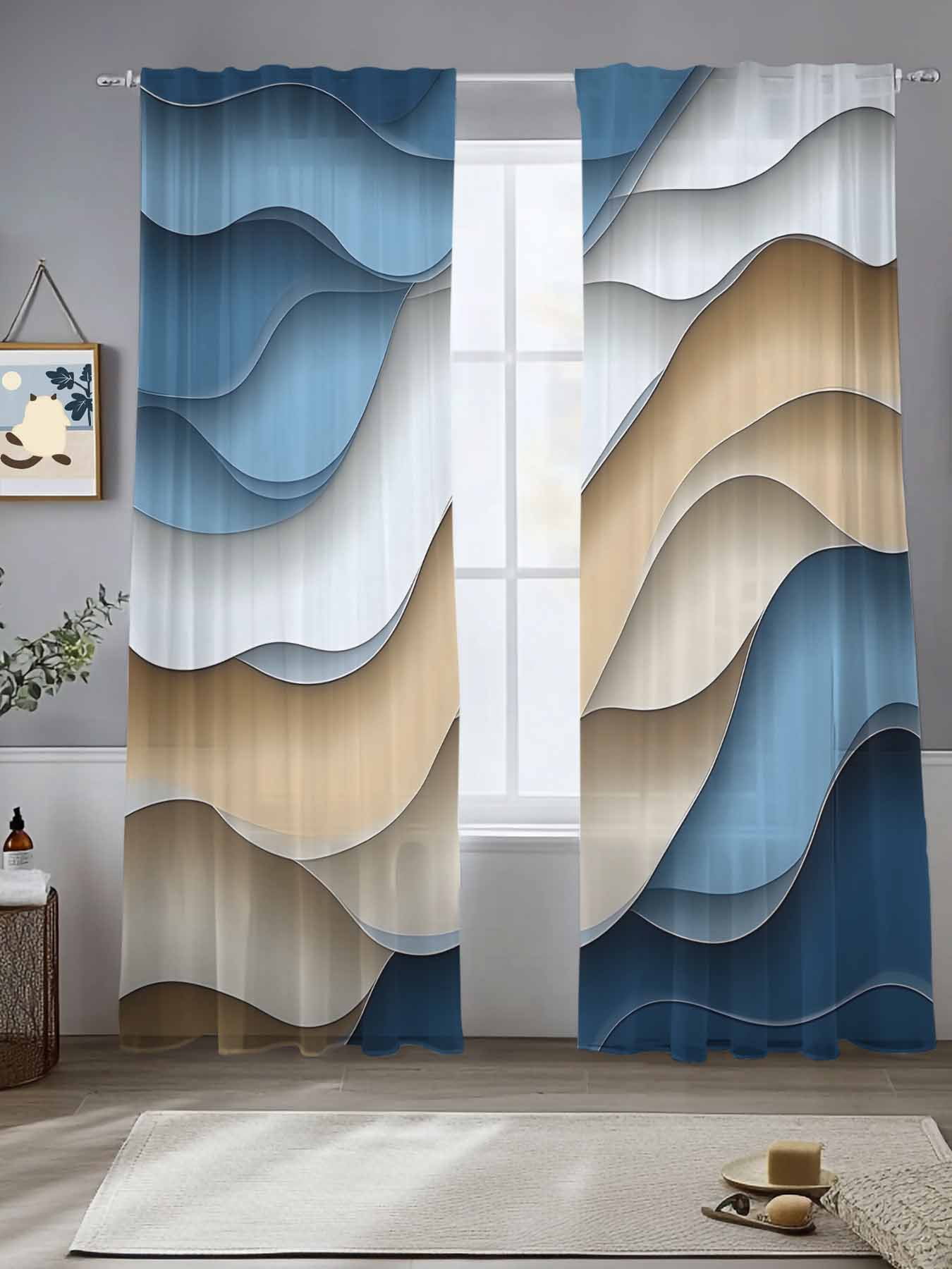 Abstract Water Ripple Sheer Curtains 108 Inches Long 2 Panels Brown ...