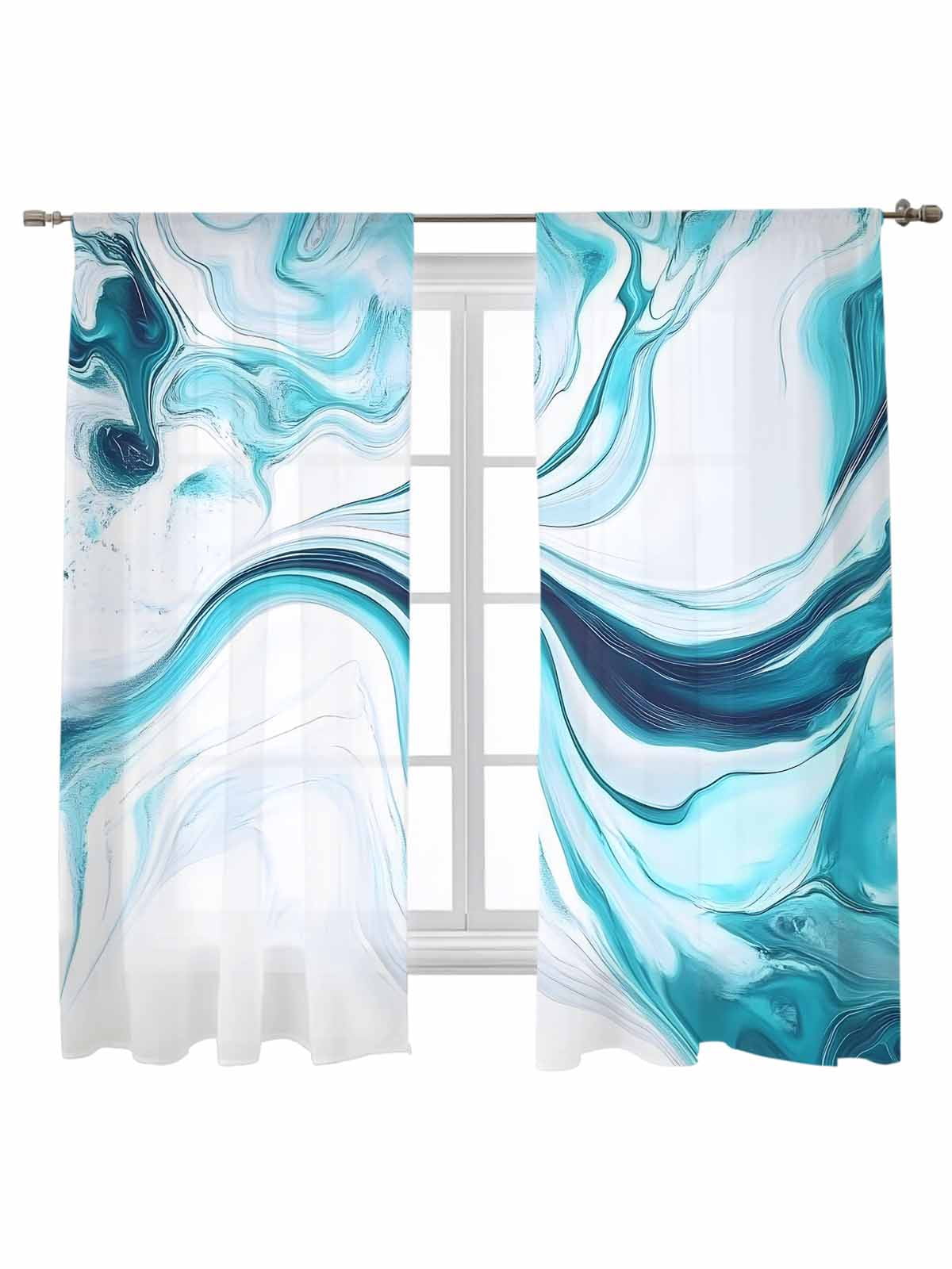 Abstract Water Ripple Sheer Curtains 2 Panels Set Blue Gradient Modern ...
