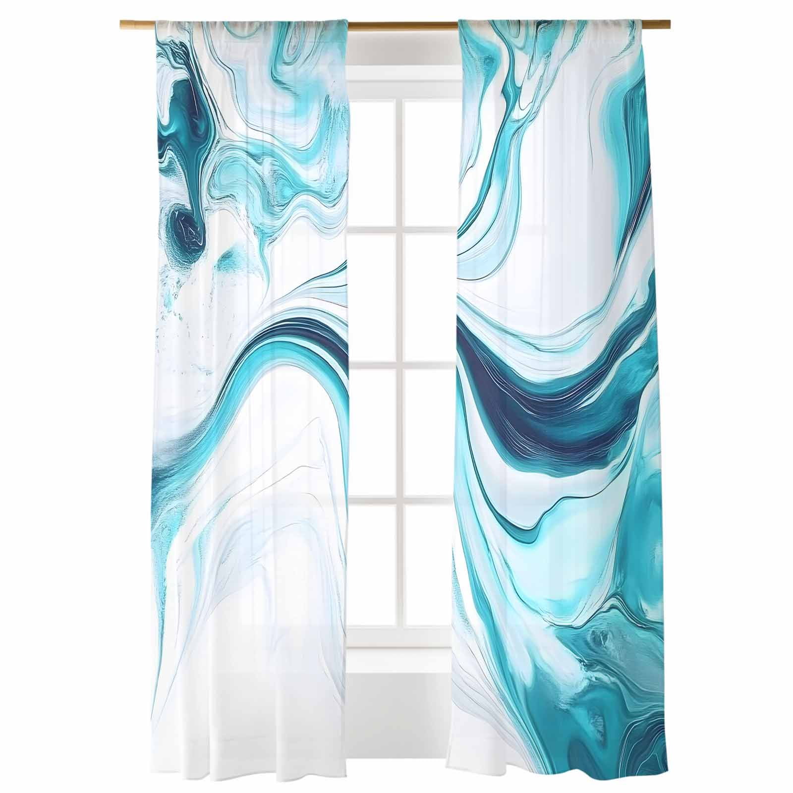 Abstract Water Ripple Sheer Curtains 2 Panels Set, Blue Gradient Window ...