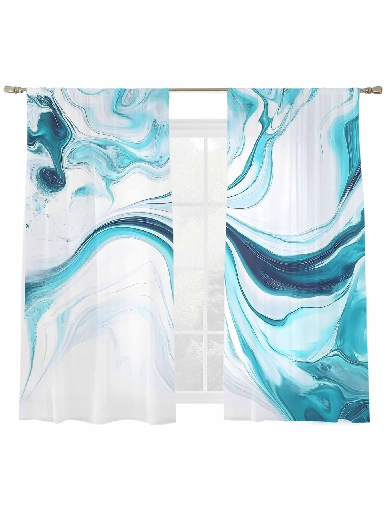 Abstract Water Ripple Sheer Curtains 63 Inch Long 2 Panels, Blue ...