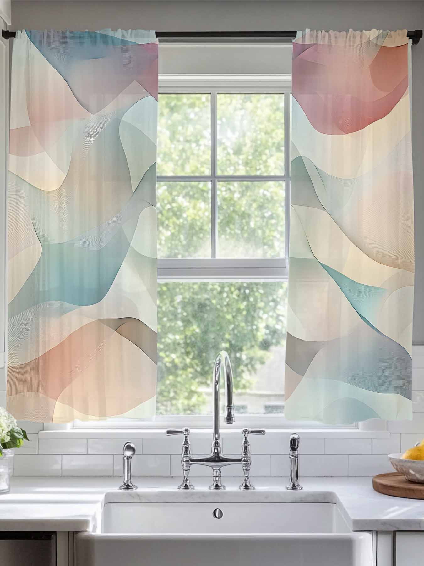 Abstract Water Ripple Sheer Curtains 63 Inches Long 2 Panels Blue Brown ...