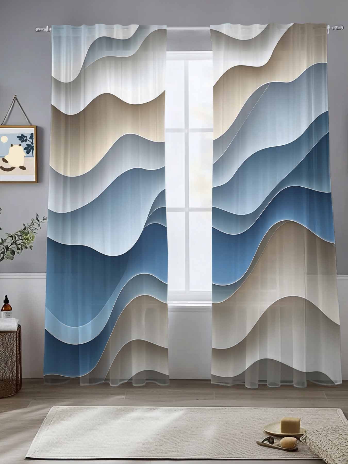 Abstract Water Ripple Sheer Curtains 84 Inches Long 2 Panels Modern ...