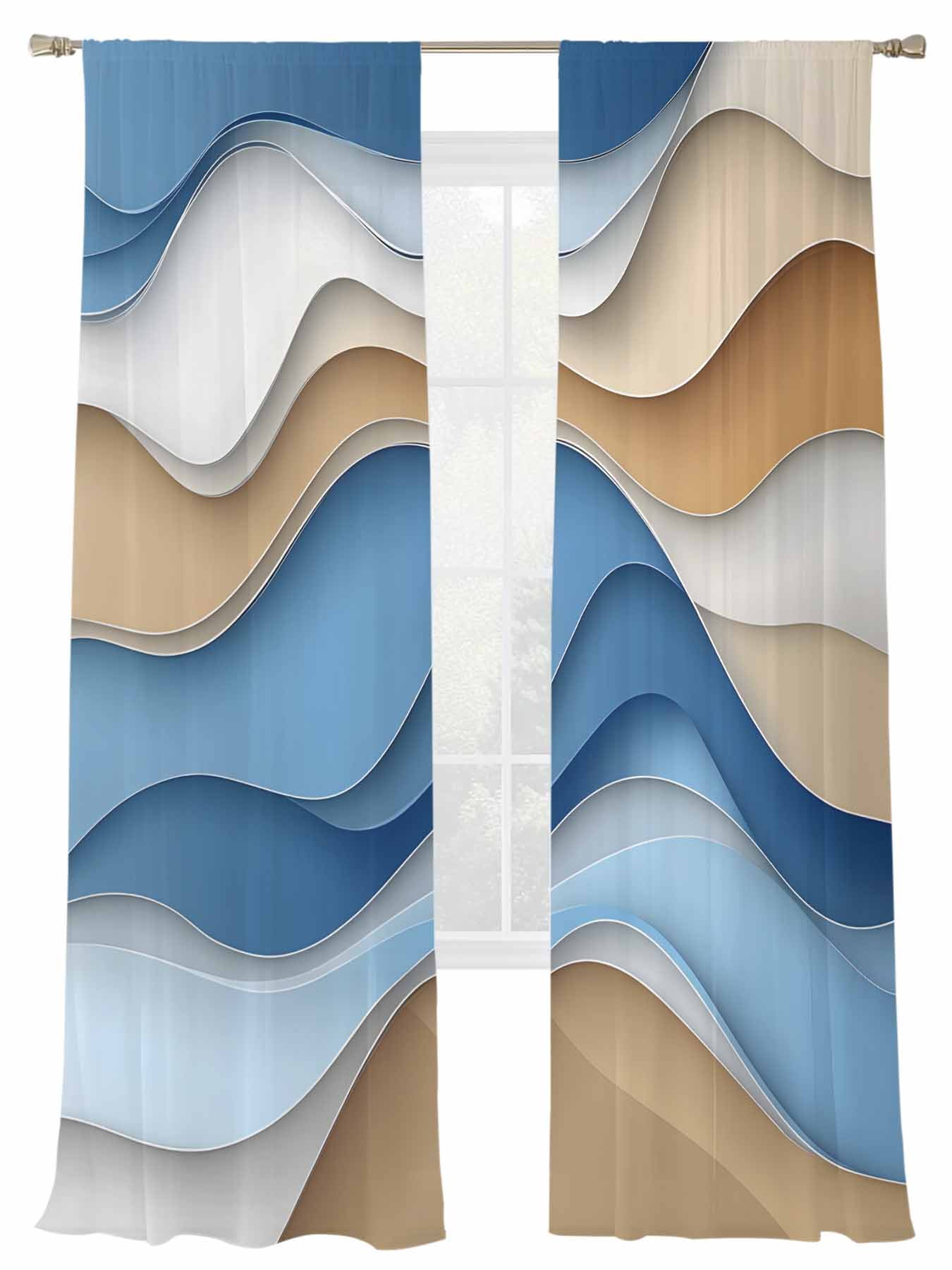 Abstract Water Ripple Sheer Curtains for Living Room Bedroom, Light ...