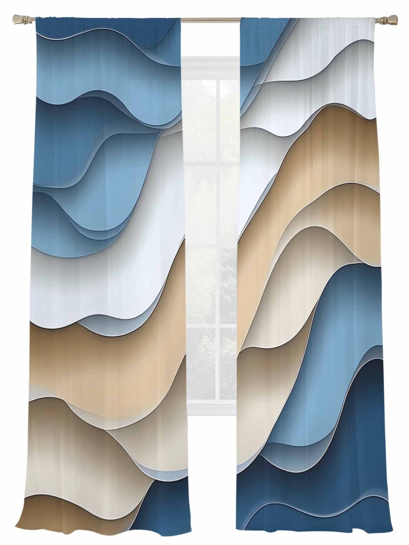 Abstract Water Ripple Sheer Curtains for Living Room Bedroom, Light ...