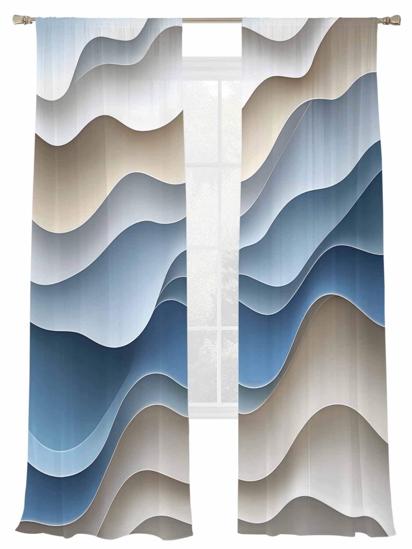 Abstract Water Ripple Sheer Curtains for Living Room Bedroom, Light ...