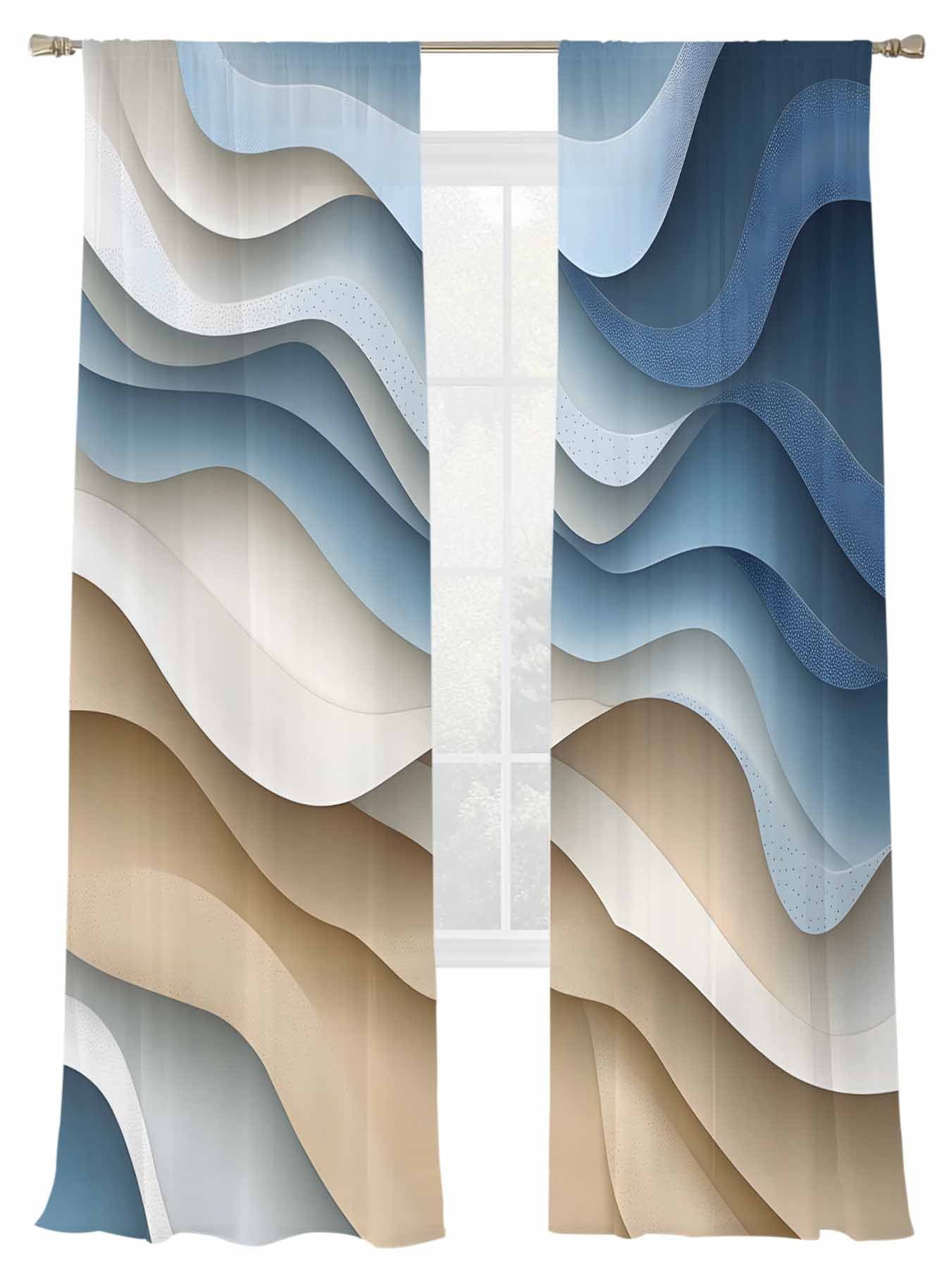 Abstract Water Ripple Sheer Curtains for Living Room Bedroom, Light ...