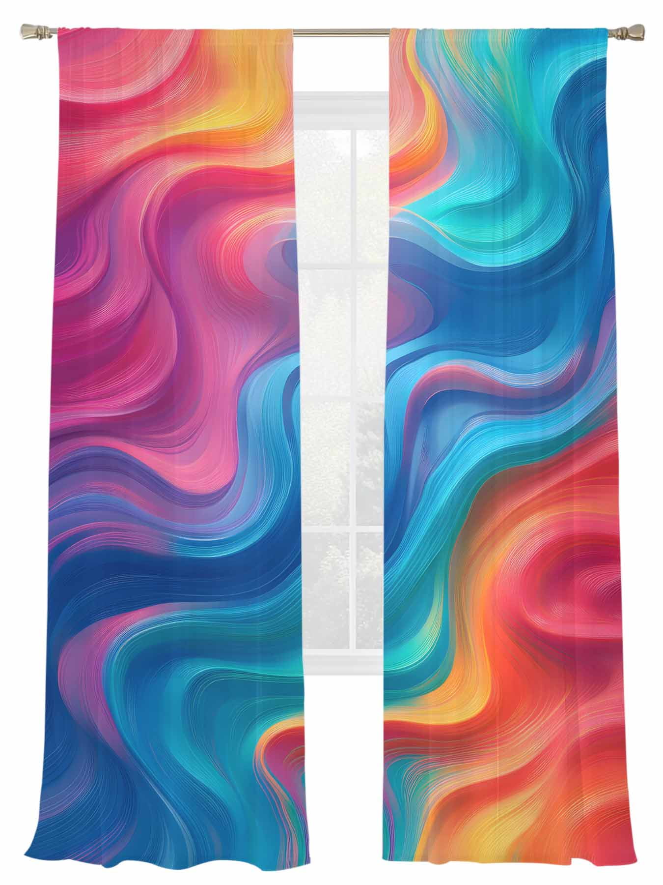 Abstract Water Ripple Sheer Curtains for Living Room Bedroom, Light ...